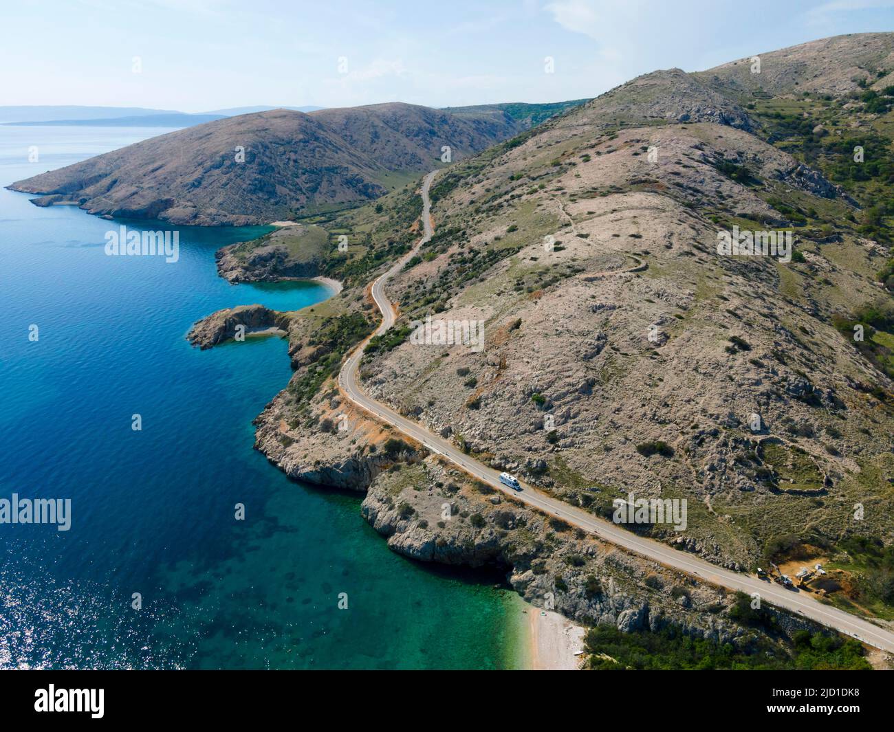 Drone shot, bays and karstic mountains on the rugged coast near Stara ...