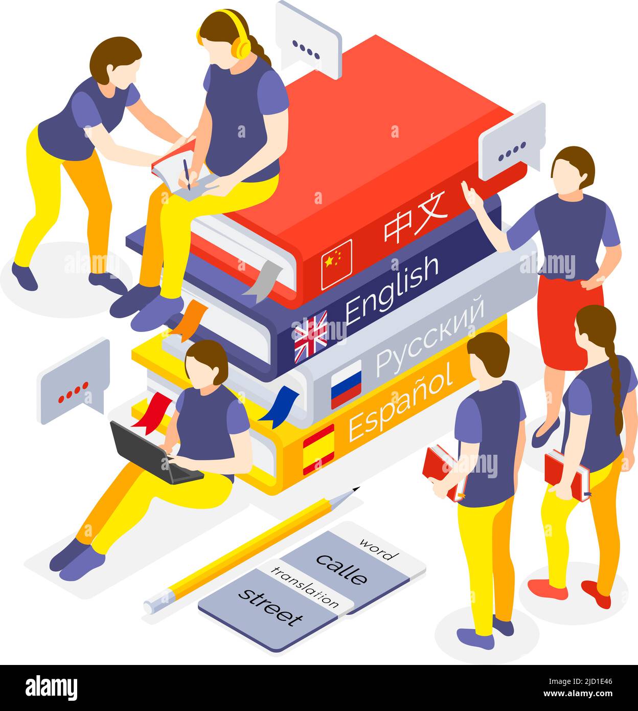 Language courses isometric composition with learning spanish english ...