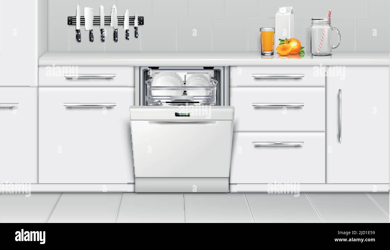 Dishwasher machine kitchen interior realistic composition with indoor ...
