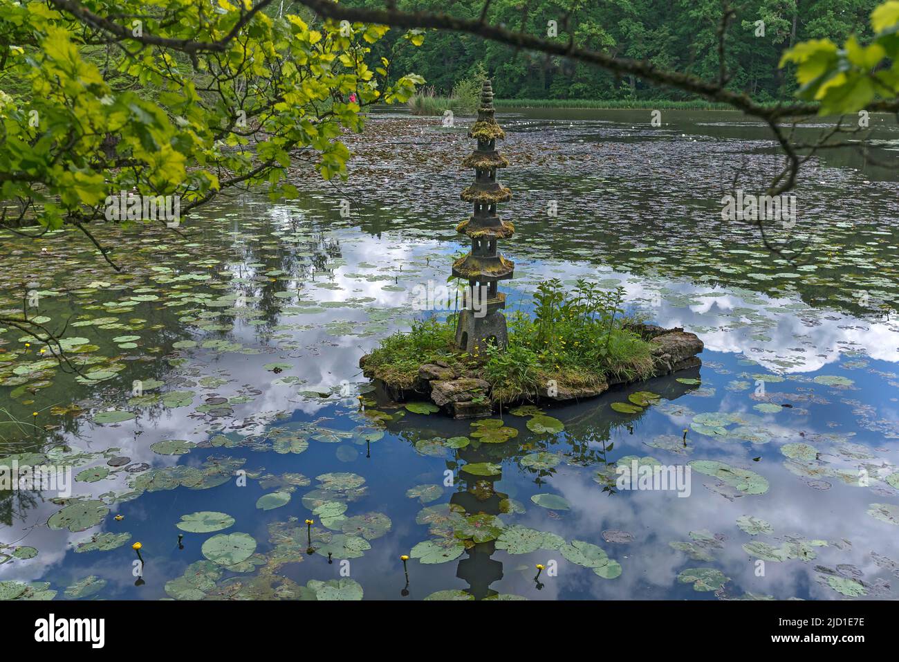Small Pagoda in the Lake, Dennenlohe Castle Park, Middle Franconia ...