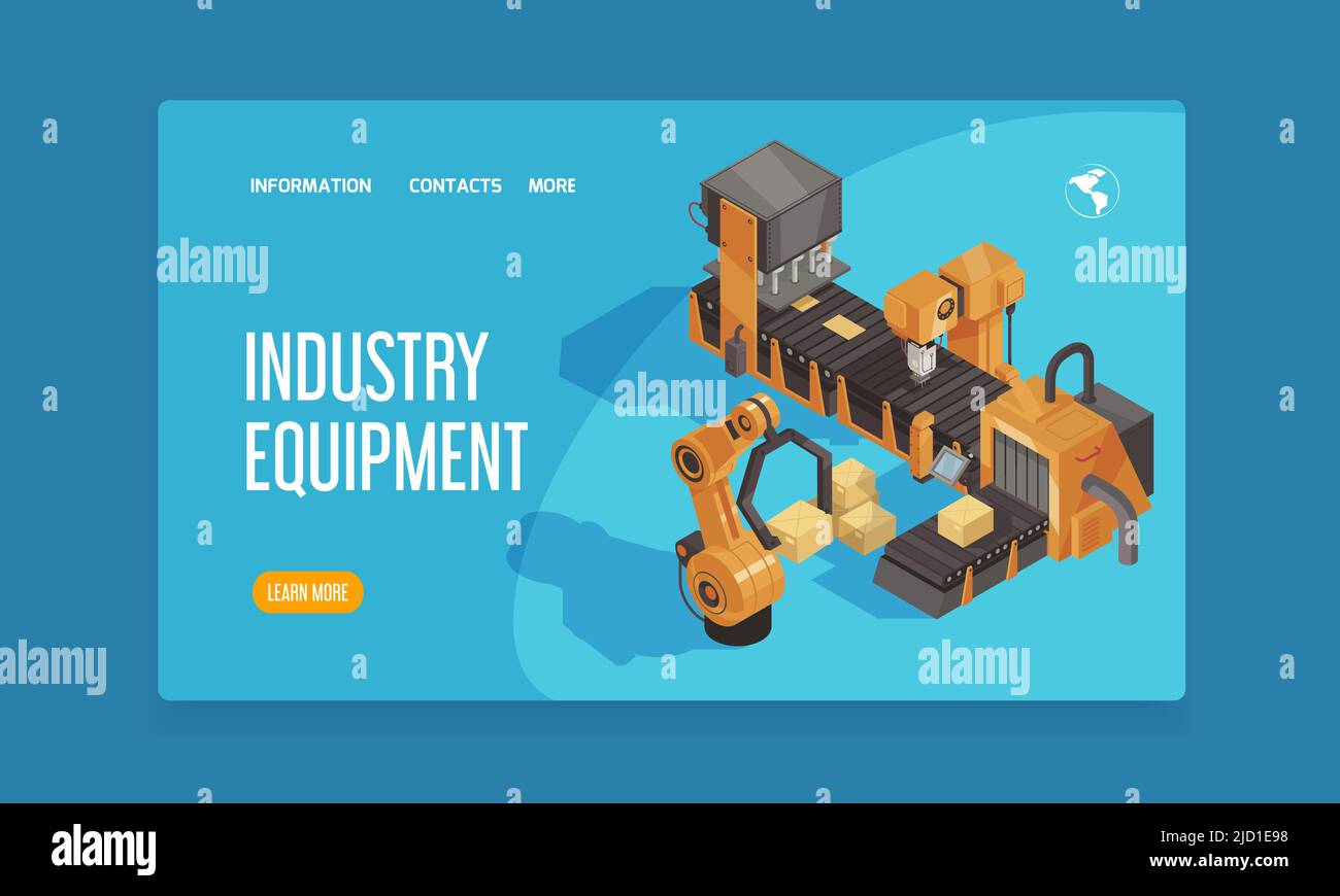 Isometric robot automation landing page with links industry equipment ...