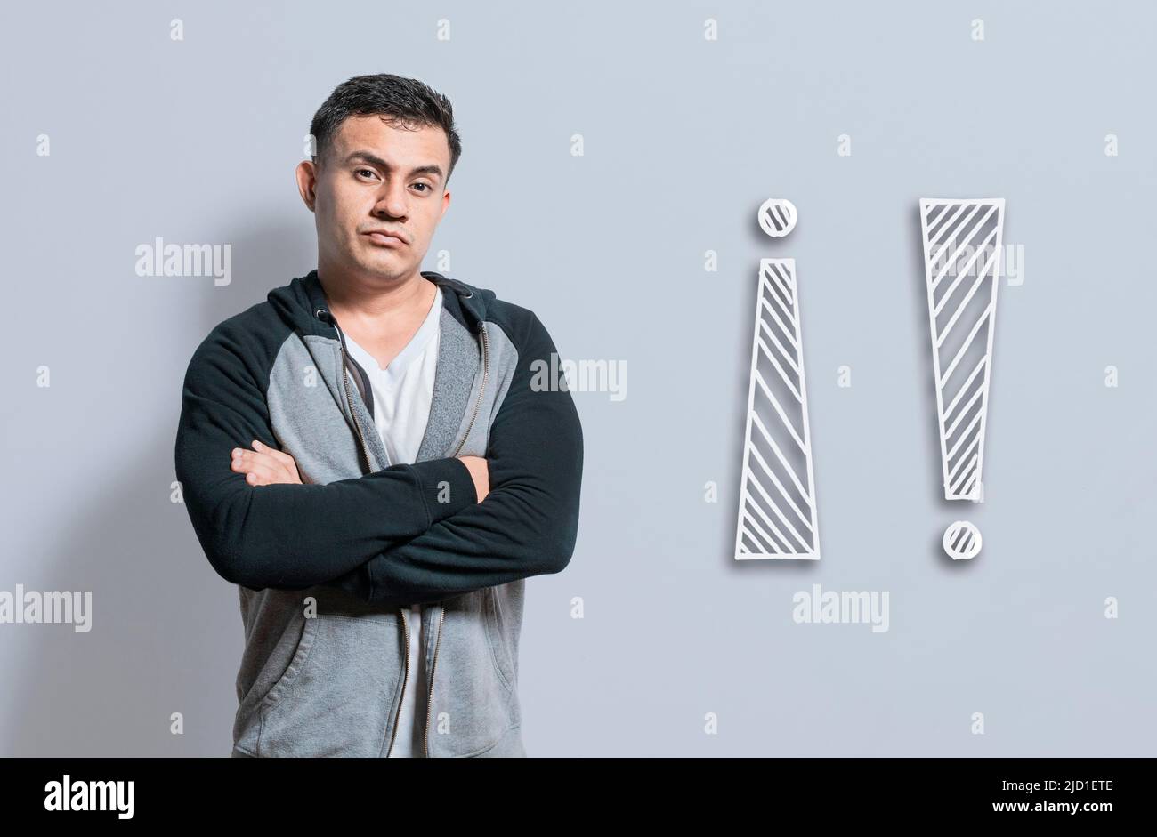 Thoughtful person looking straight ahead with exclamation mark, Pensive ...