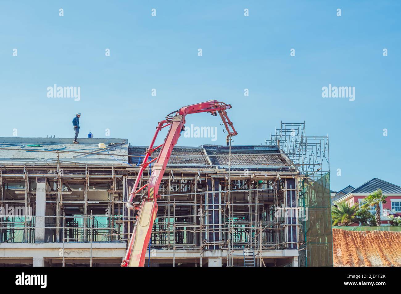 Technical modern telescopic self erection crane. Concrete multi-storey ...