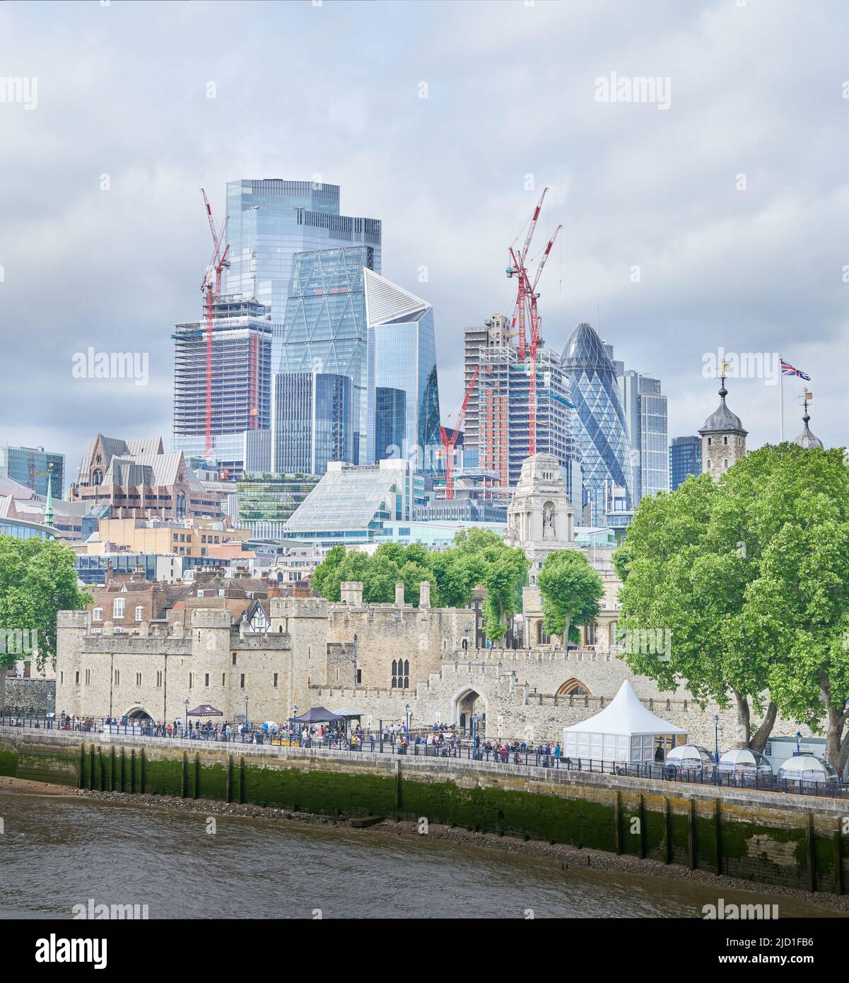 The modern buildings of the city of London behind the norman built ...