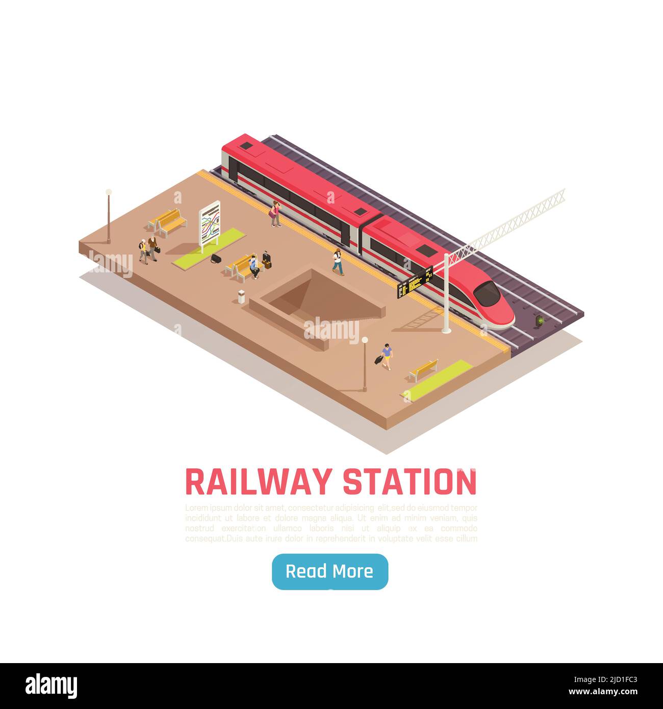 Train railway station isometric background with high speed train ...