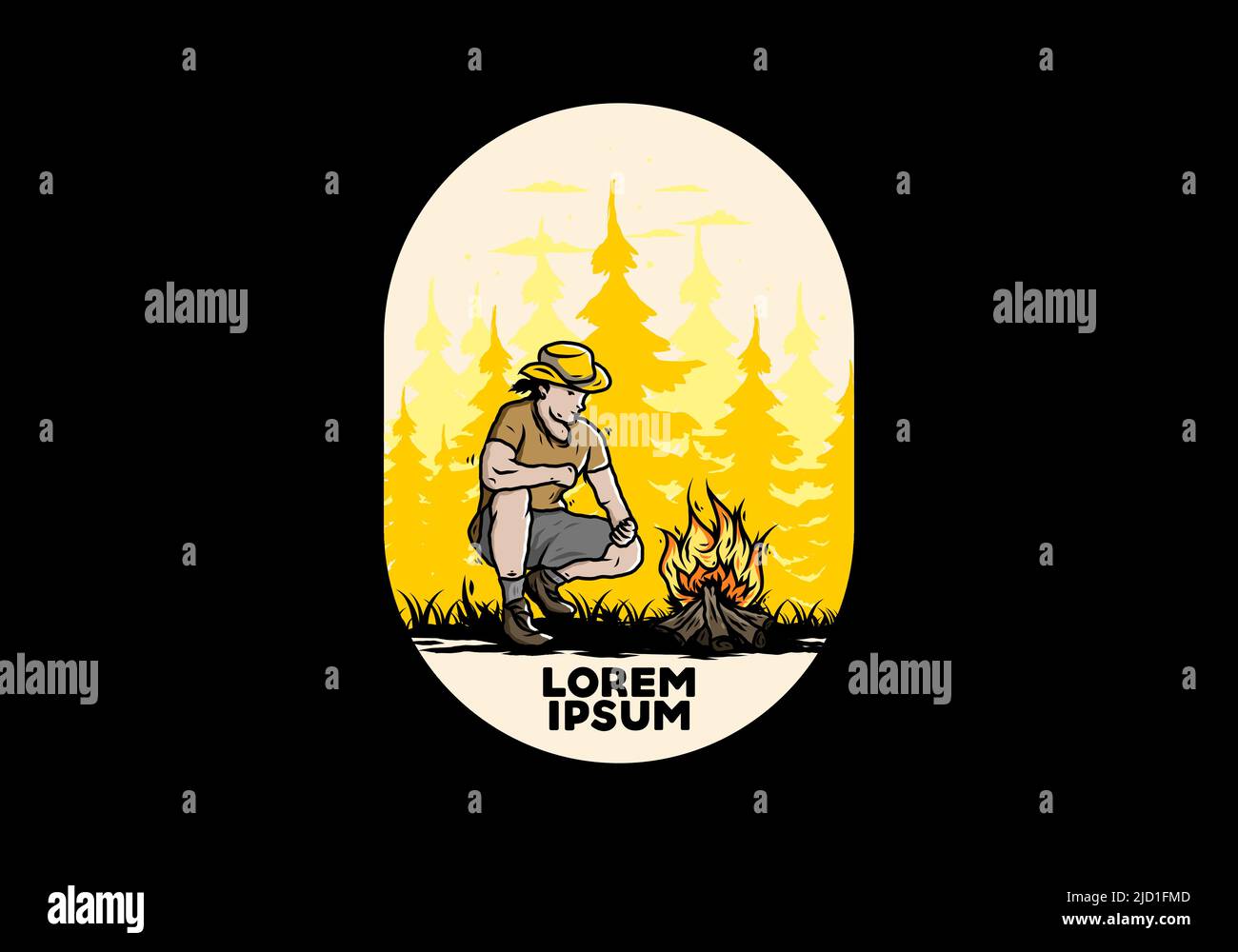Illustration design of a man is lighting a bonfire Stock Vector Image ...