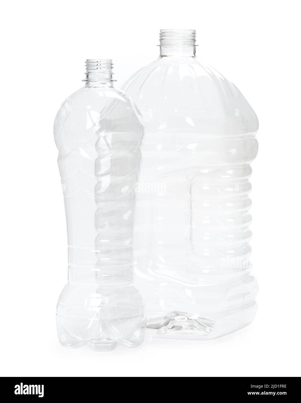two empty new plastic bottle isolated on white background. production ...