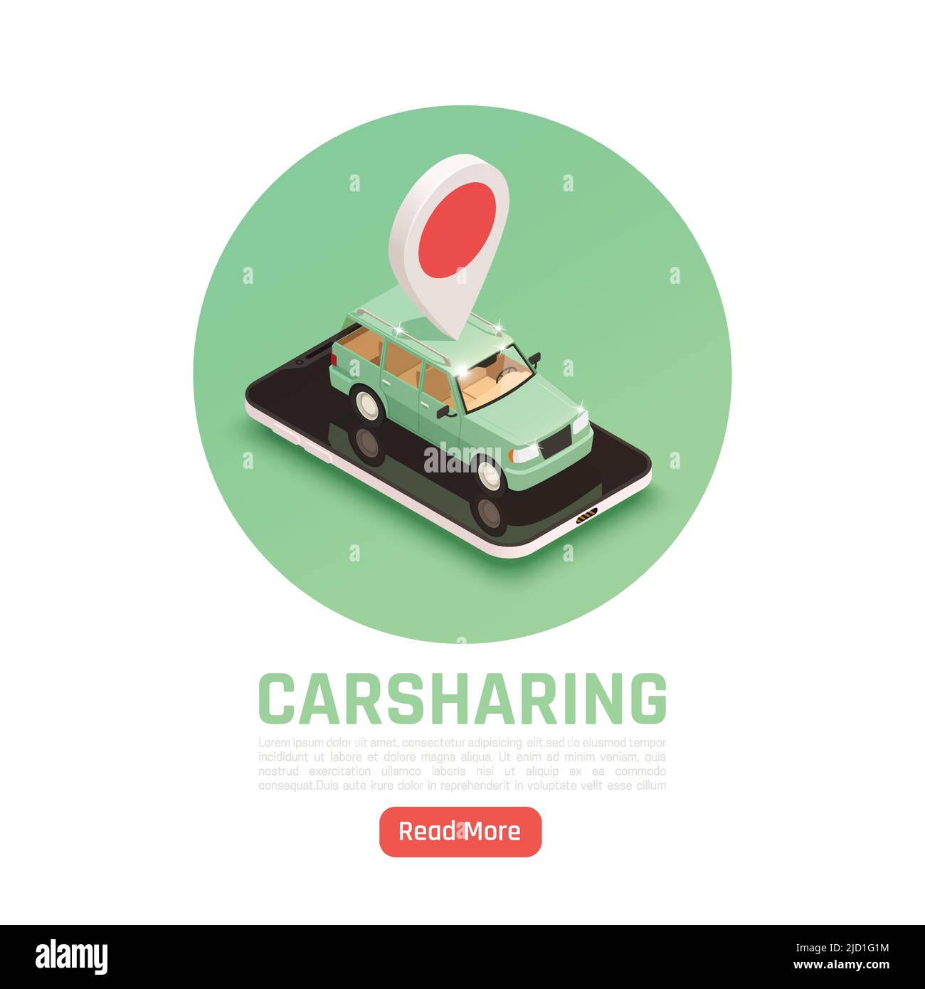 Carsharing carpooling ridesharing circle background with text read more ...