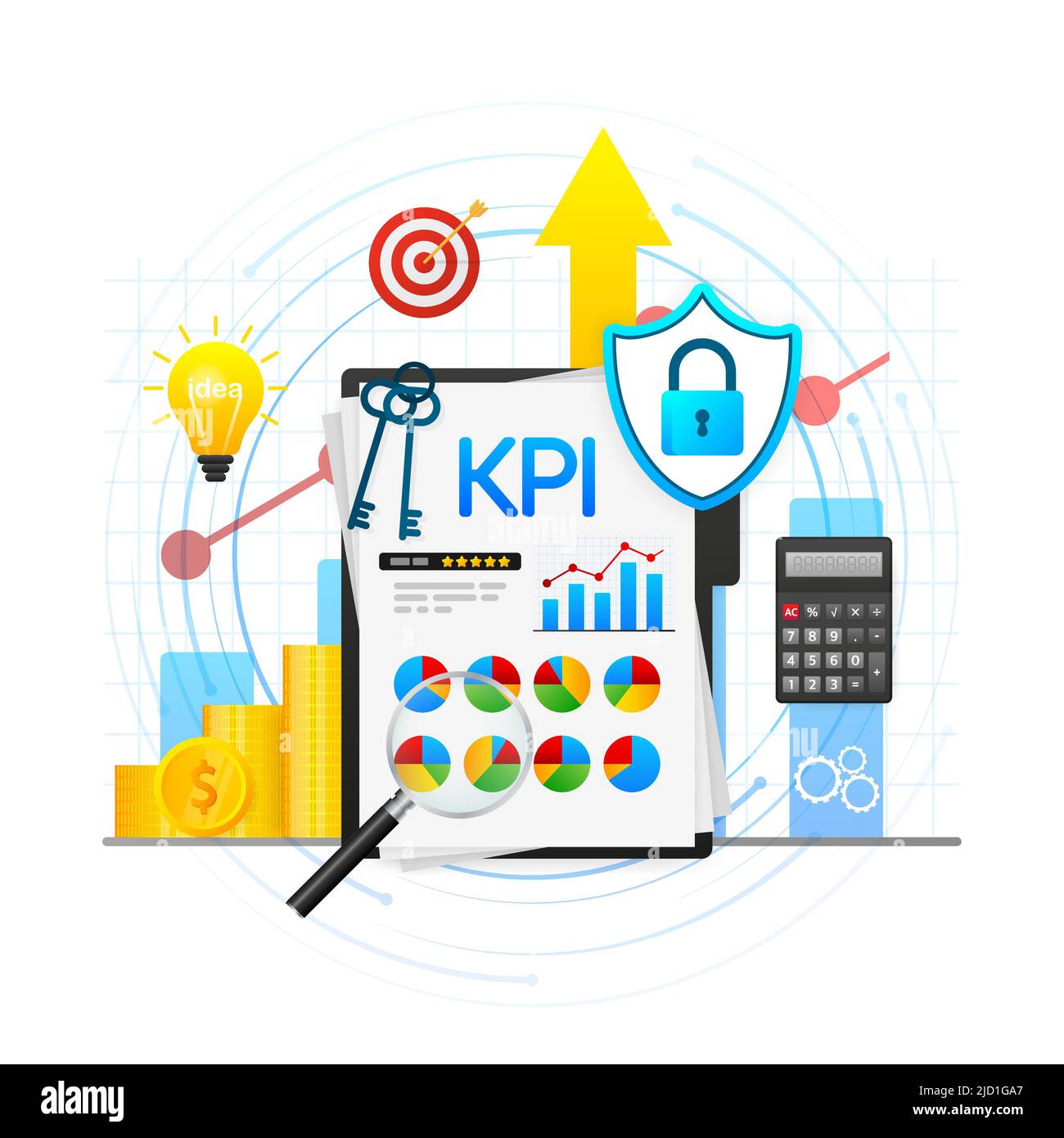 Flat icon with kpi for marketing design. Financial investment. Business ...