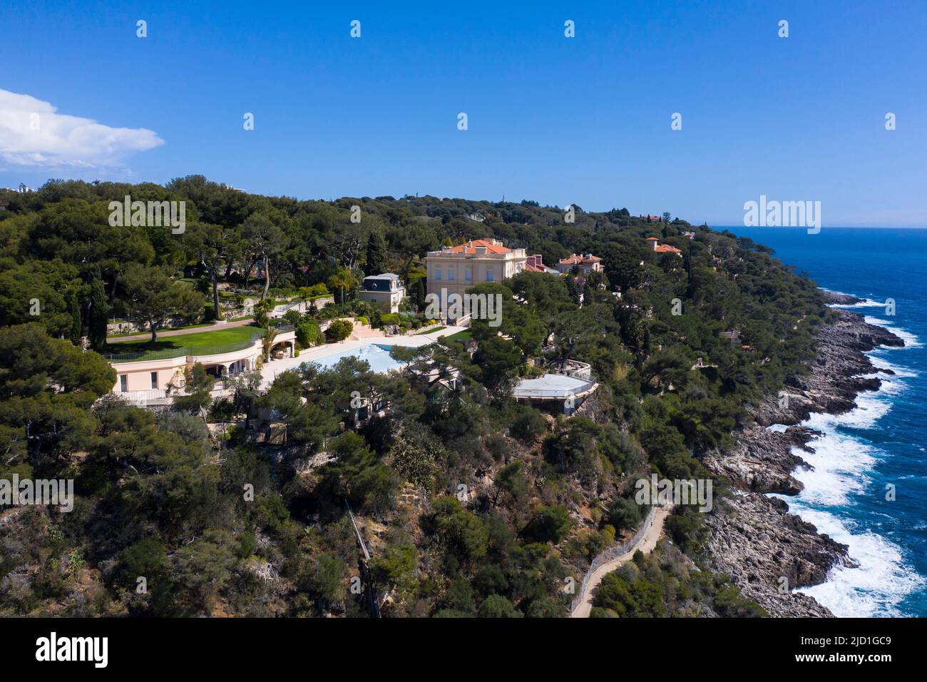 Aerial view of the Villa Del Mare estate at Cap Martin with pool and ...