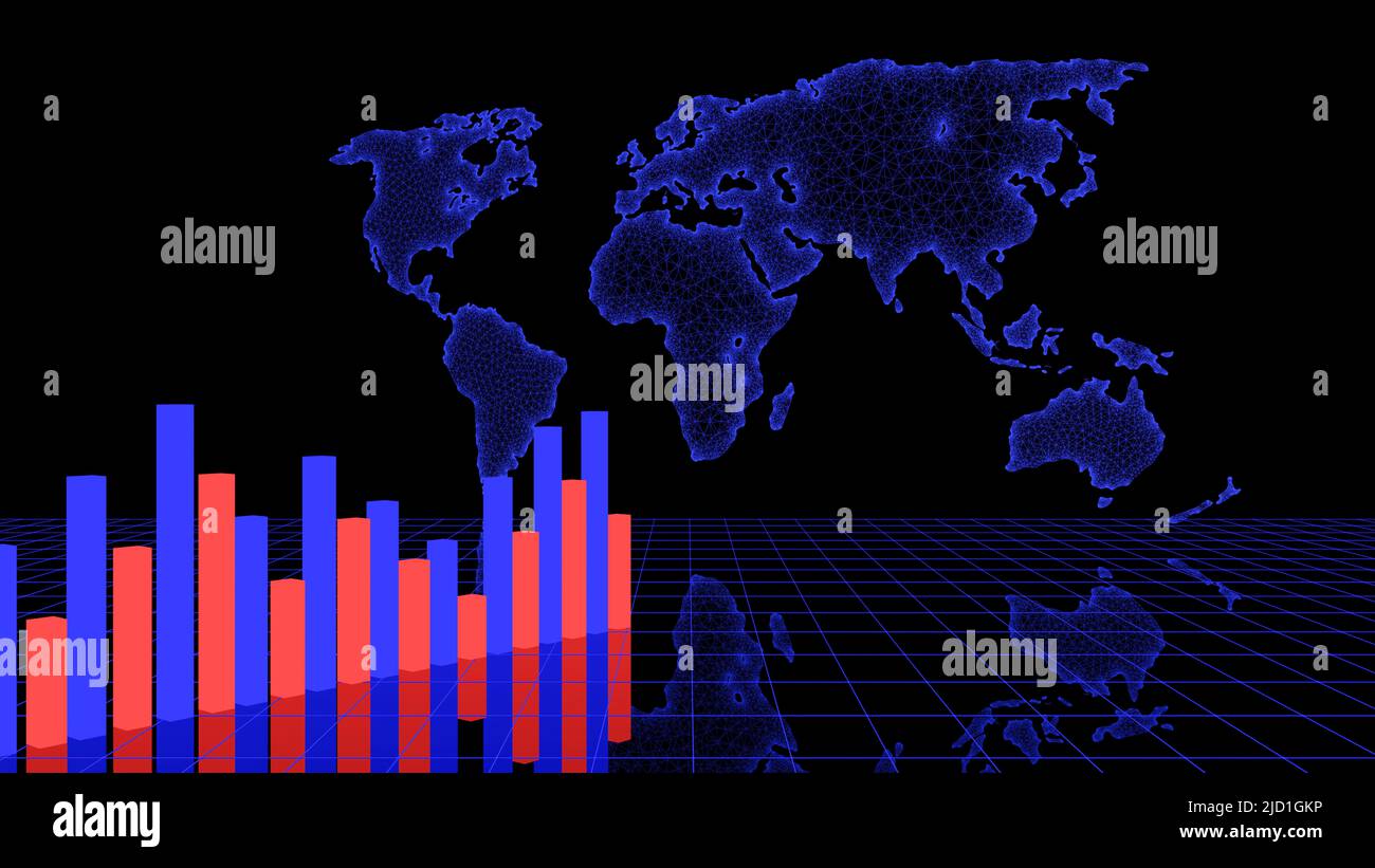 3d graph of the growth and fall of the global market against the ...