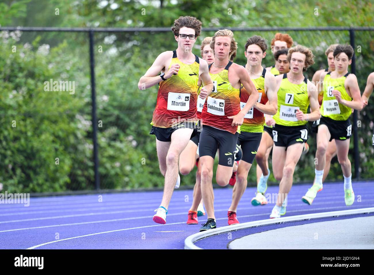 Gary Martin of Archbishop Wood (PA) paces the mile during the Brooks PR ...