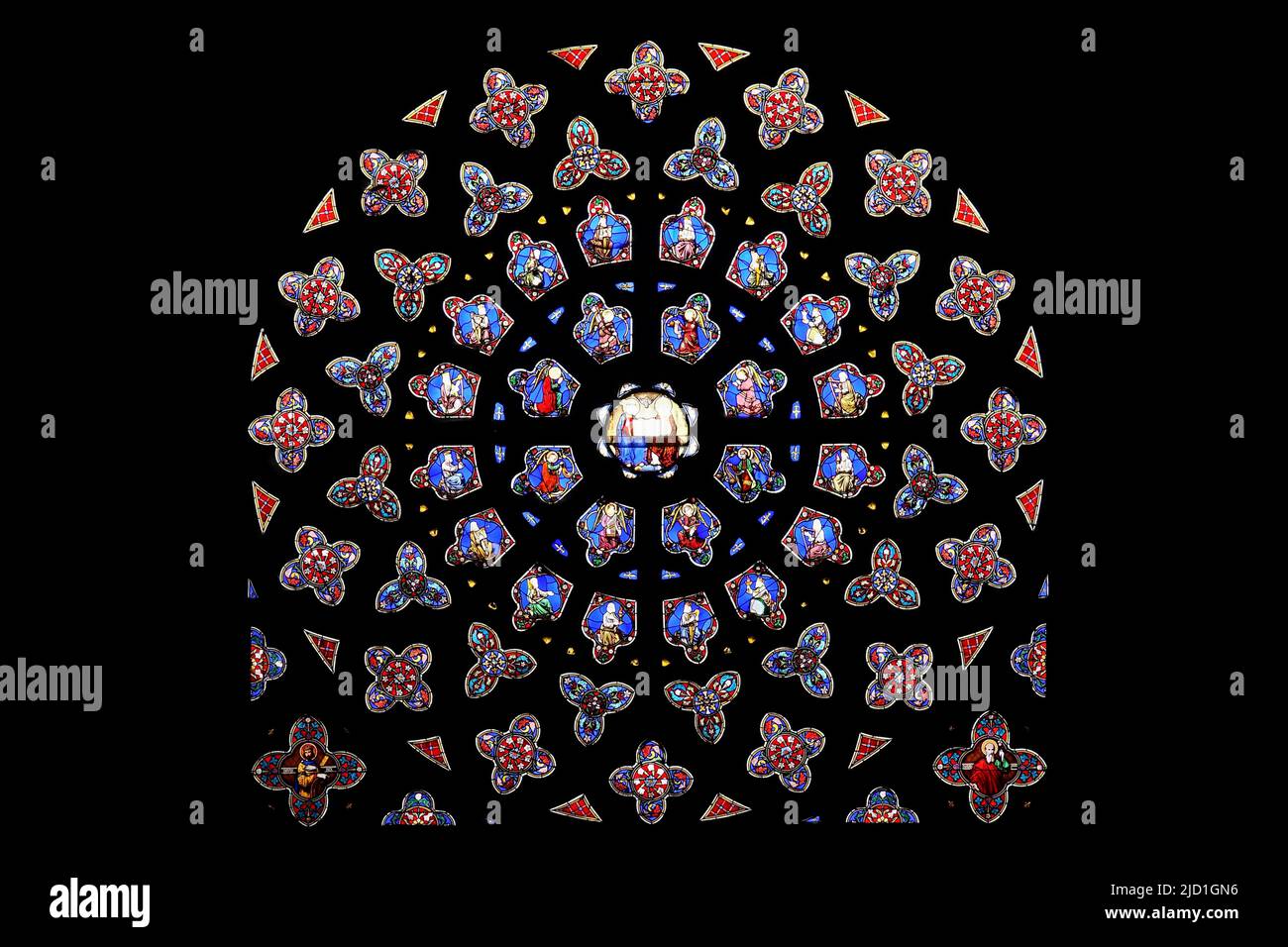 Rose window of the south transept with 19th century leaded glass ...