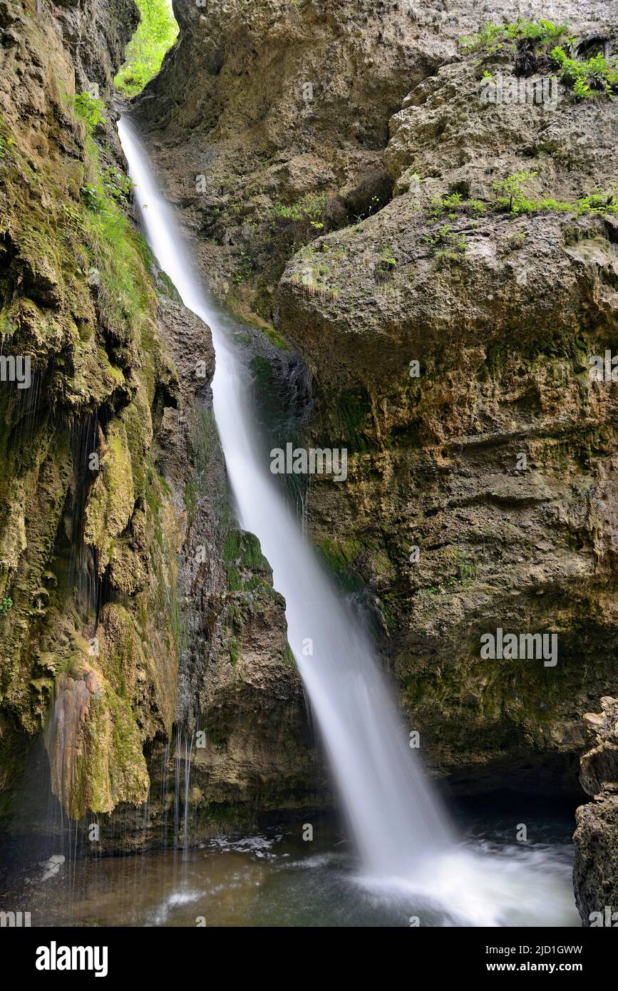 Hinang waterfall, upper waterfall stage in ravine, Hinang, Allgaeu Alps ...