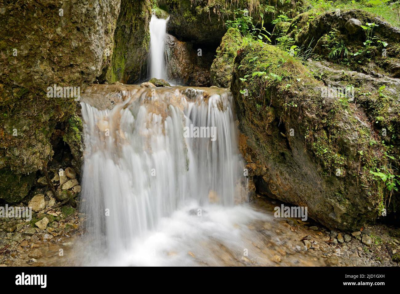 Hinang waterfall, waterfall steps in the ravine, Hinang, Allgaeu Alps ...