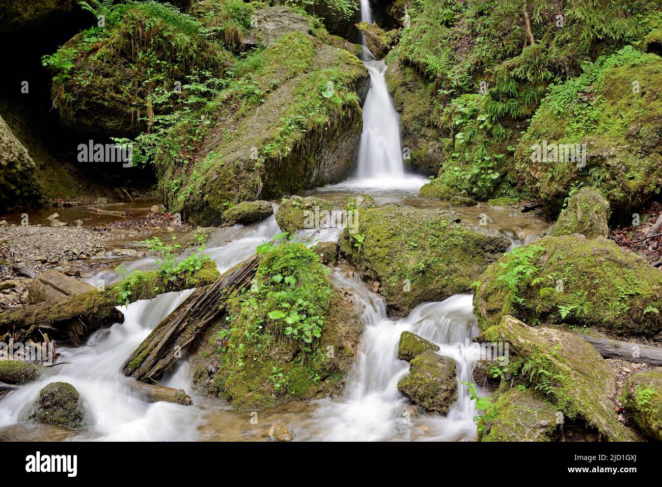 Hinang waterfall, waterfall steps in the ravine, Hinang, Allgaeu Alps ...