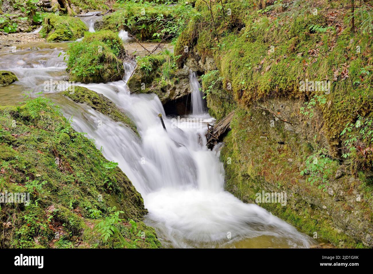 Hinang waterfall, waterfall steps in the ravine, Hinang, Allgaeu Alps ...