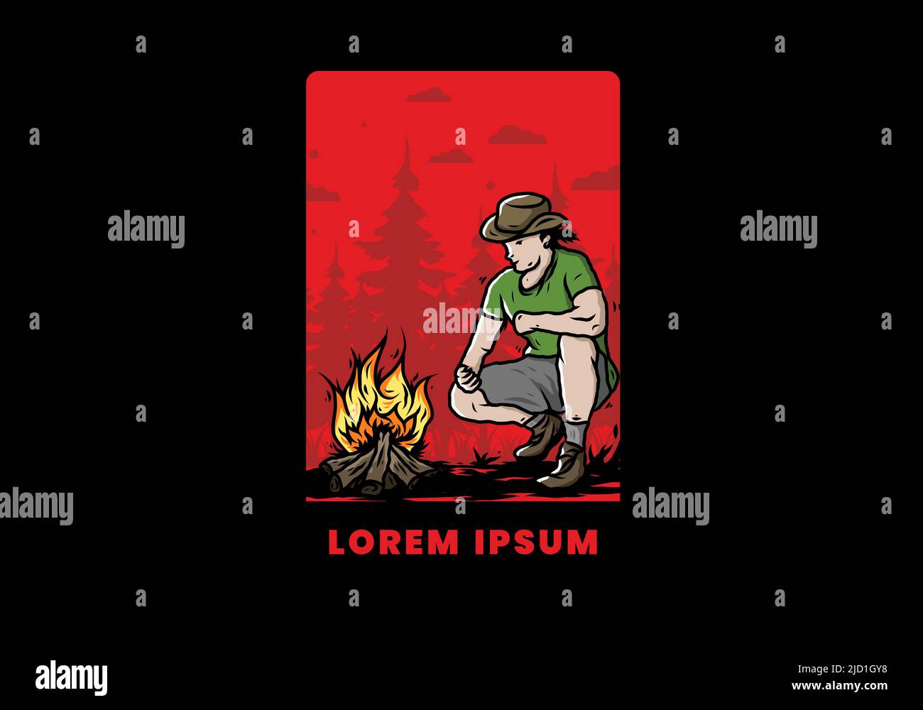 Illustration design of a man is lighting a bonfire Stock Vector Image ...