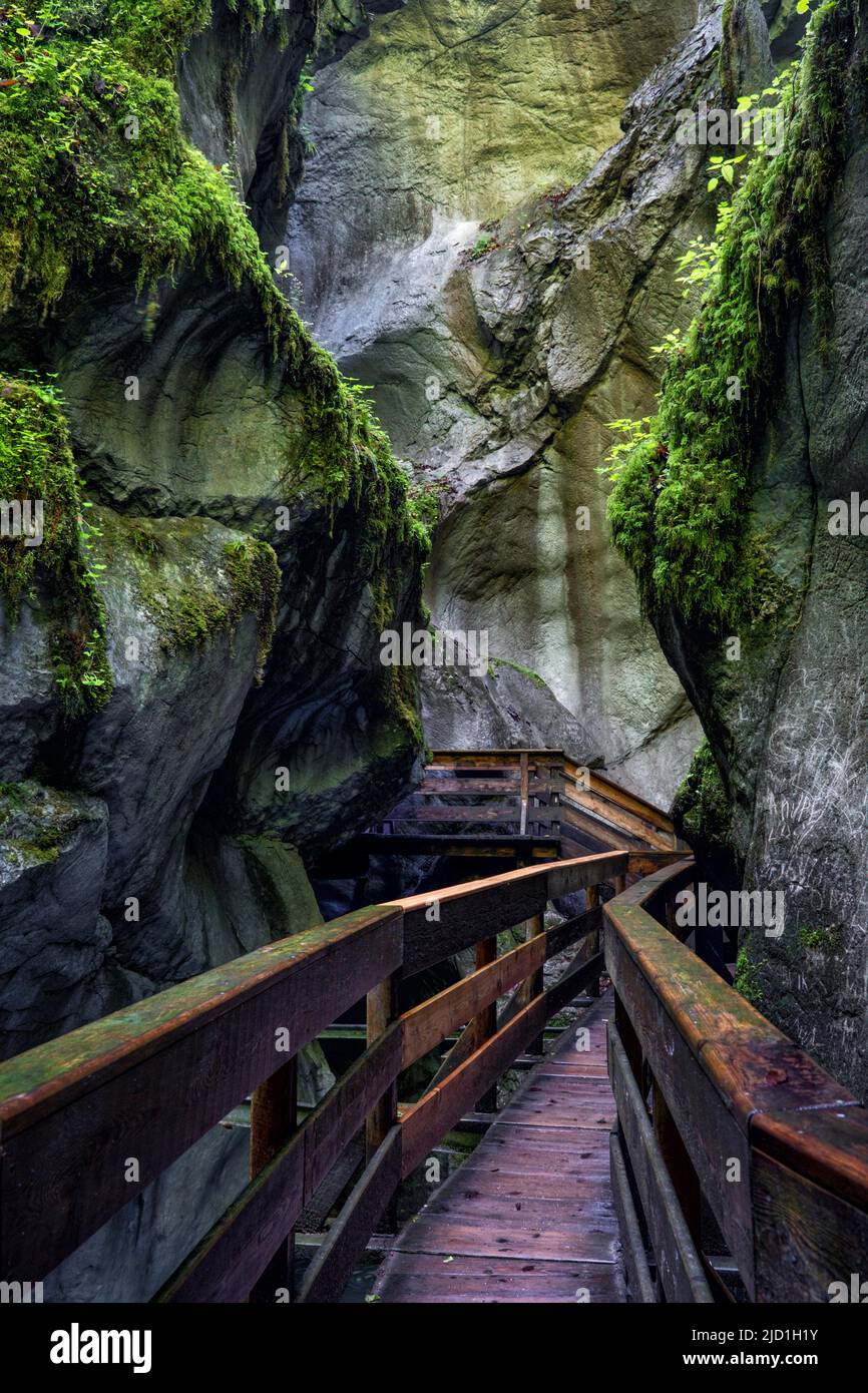 Wooden footbridge in the Seisenbergklamm, Weissbach, Saalach, Lofer ...