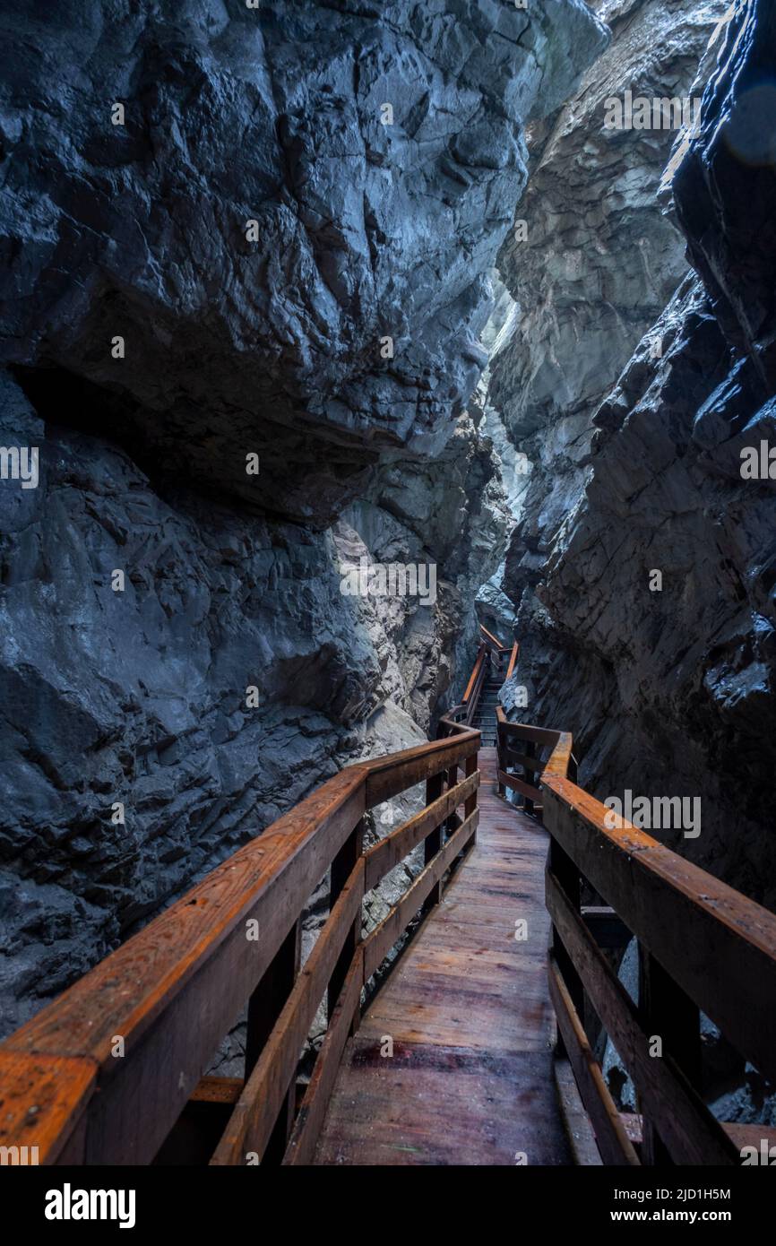 Wooden footbridge in the Vorderkaserklamm, Weissbach, Saalach, Lofer ...