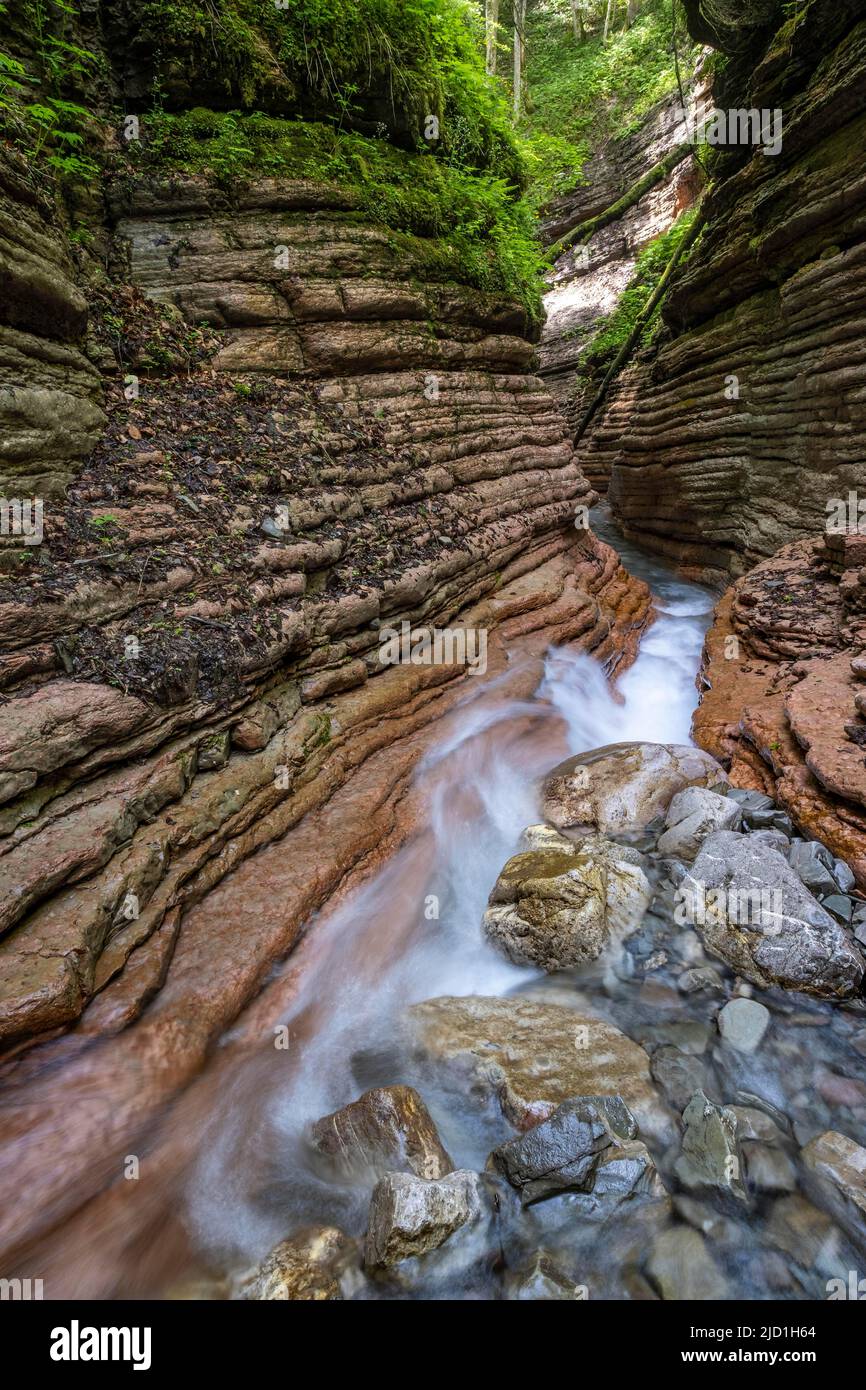 Course of the Taugl River, red canyon, Tauglschlucht, Tauglbach ...