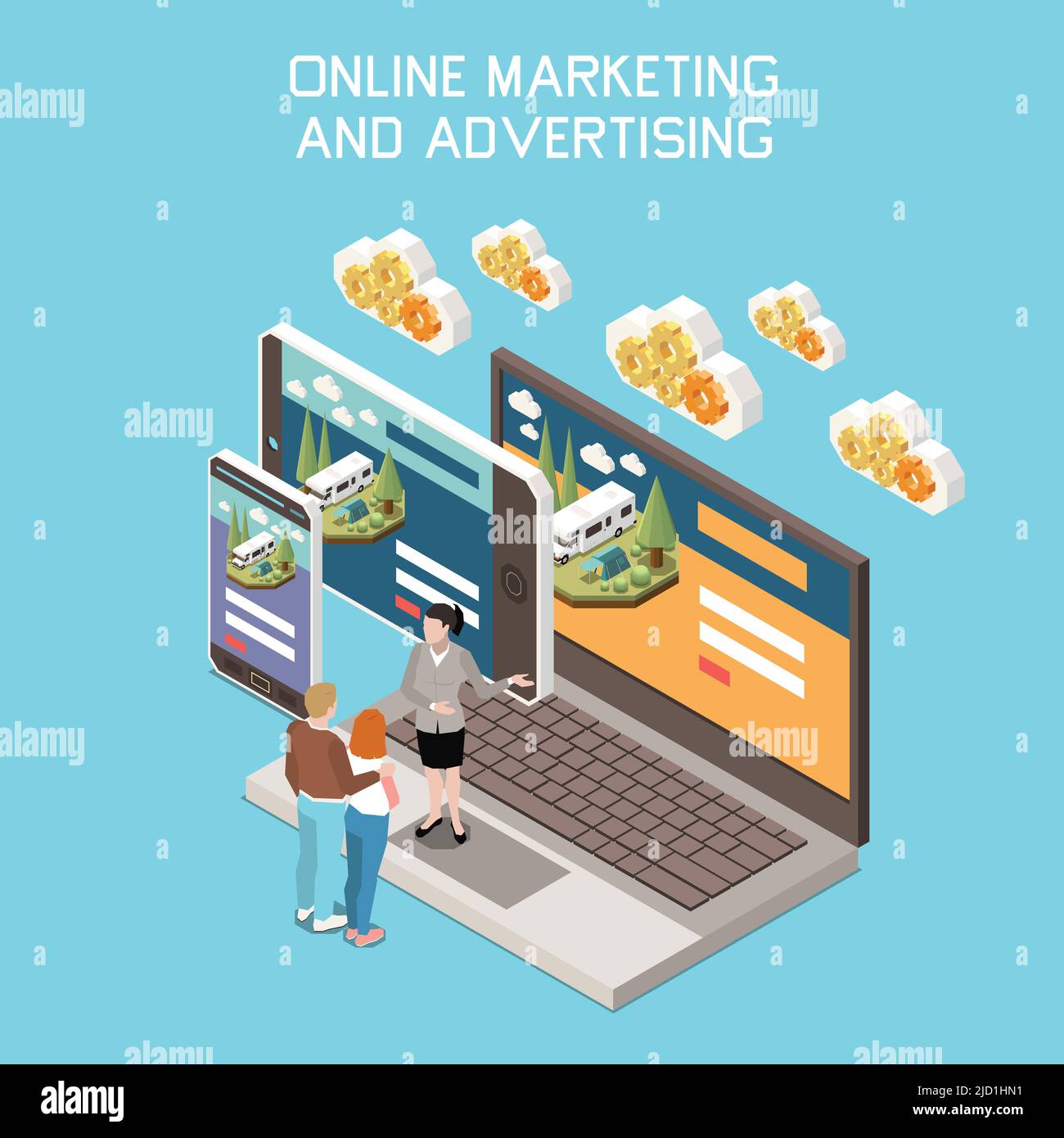 Digital marketing transformation concept with gadgets and human ...