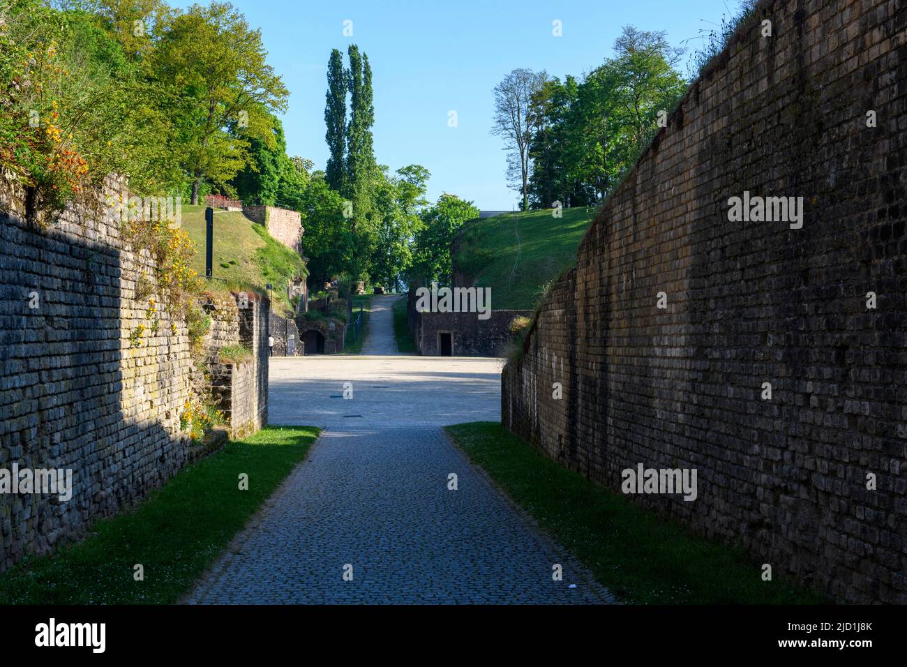 Former entrance to arena of historic Roman amphitheatre of Trier ...