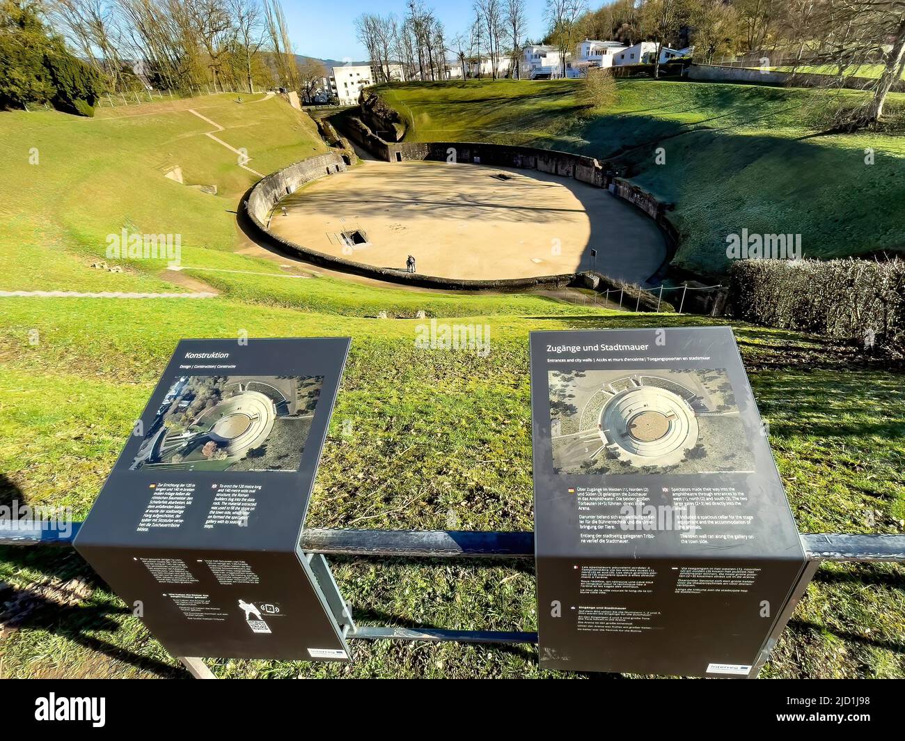 In the foreground, tourist information board on the ancient Roman ...
