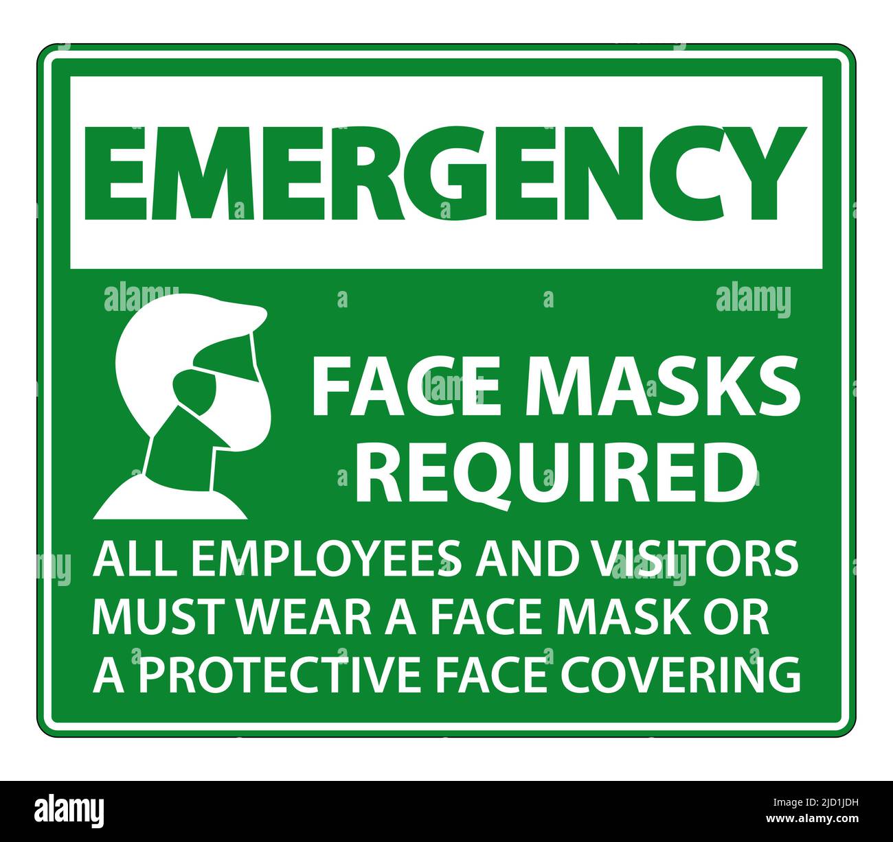 Emergency Face Masks Required Sign on white background Stock Vector ...