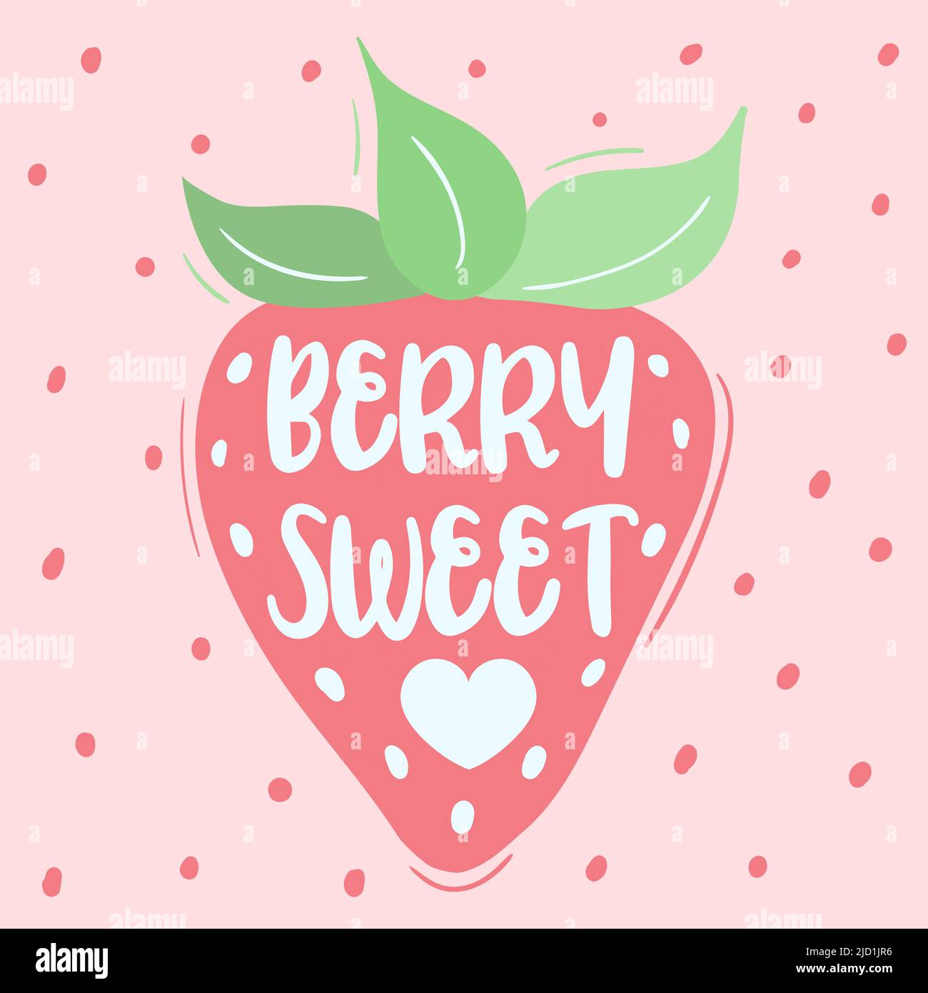 Berry sweet strawberry typography design with summer cartoon fruit ...