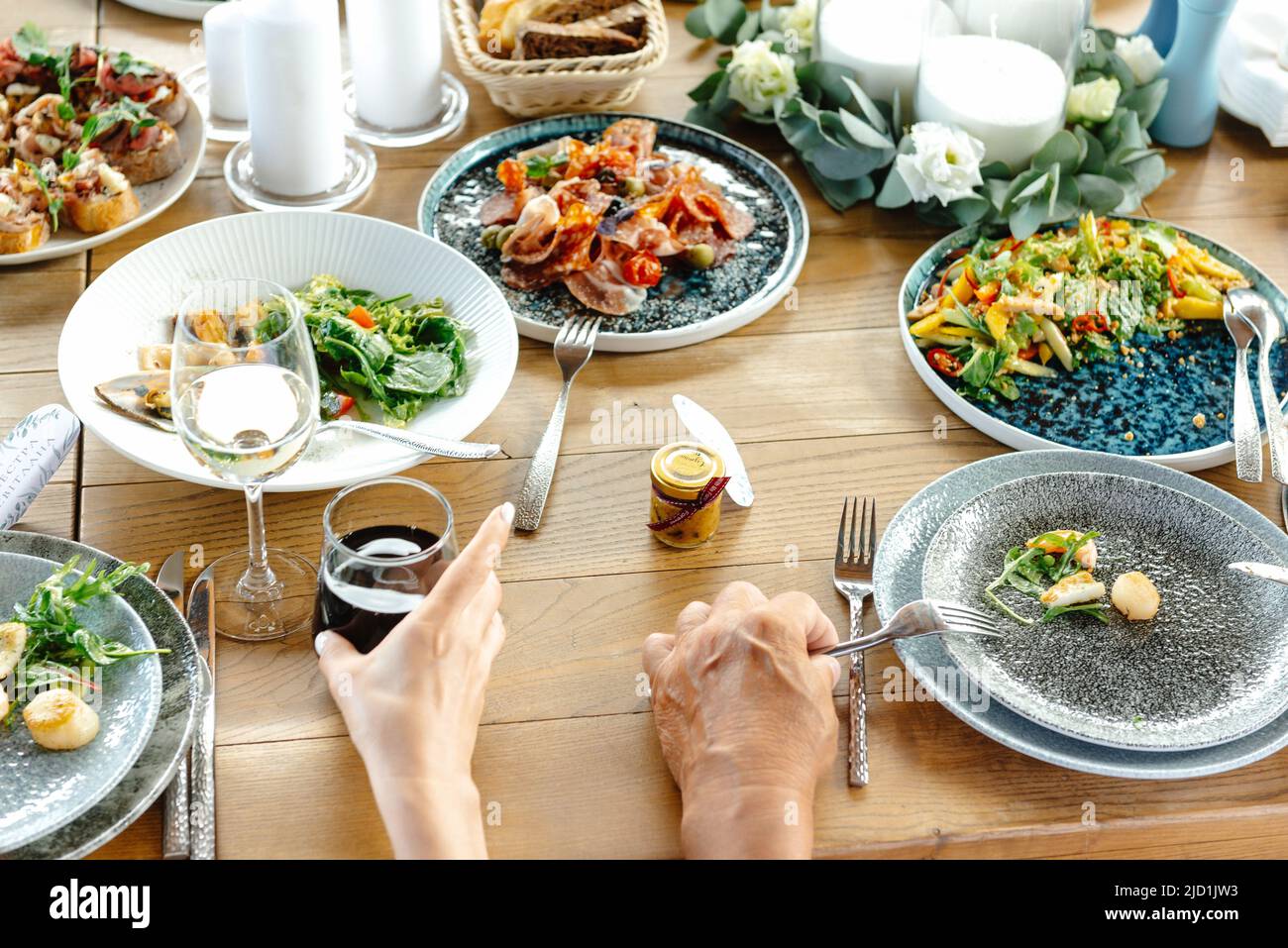 people eating in the restaurant view from above. A restaurant of ...
