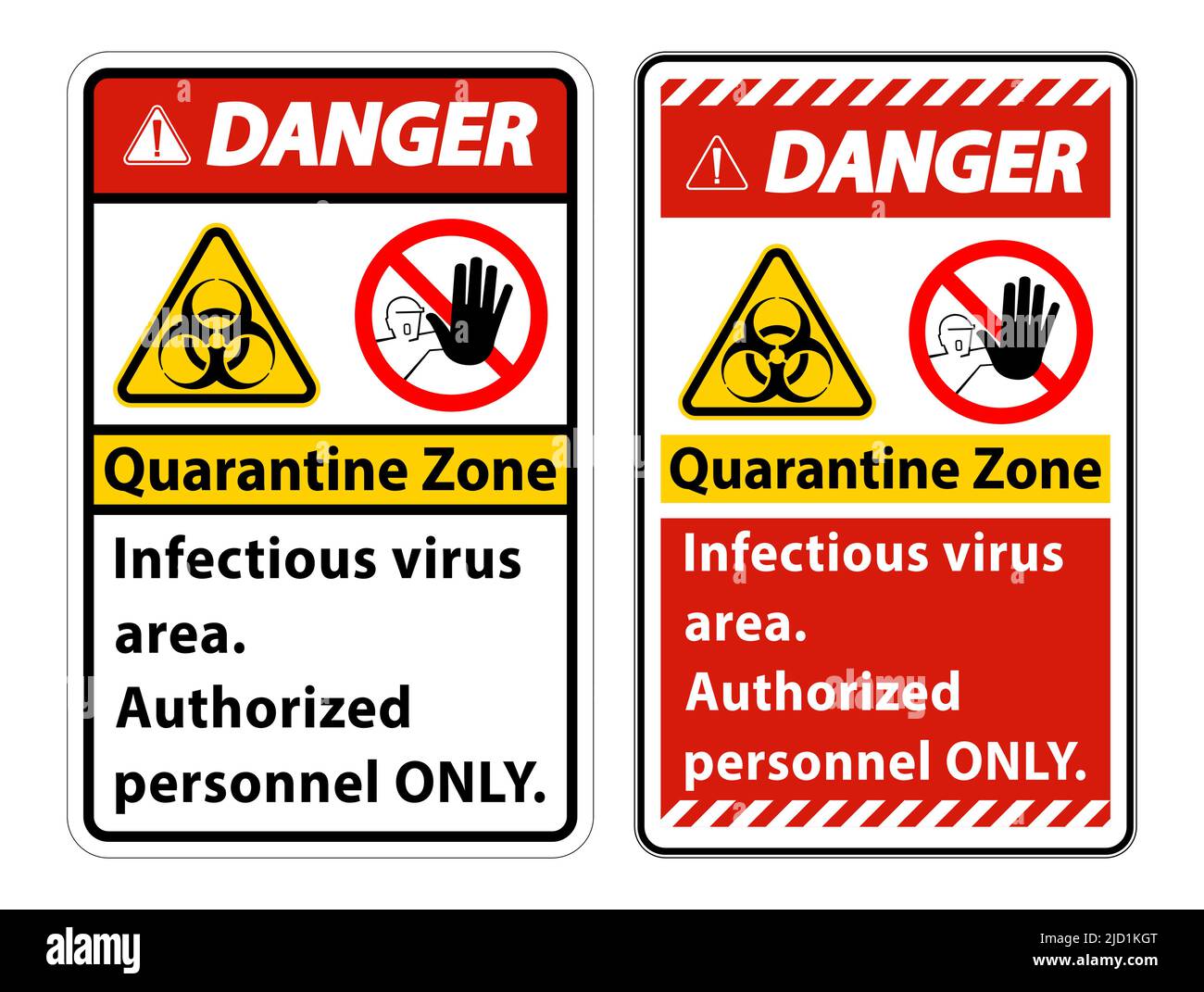 Caution Quarantine Infectious Virus Area sign on white background Stock ...