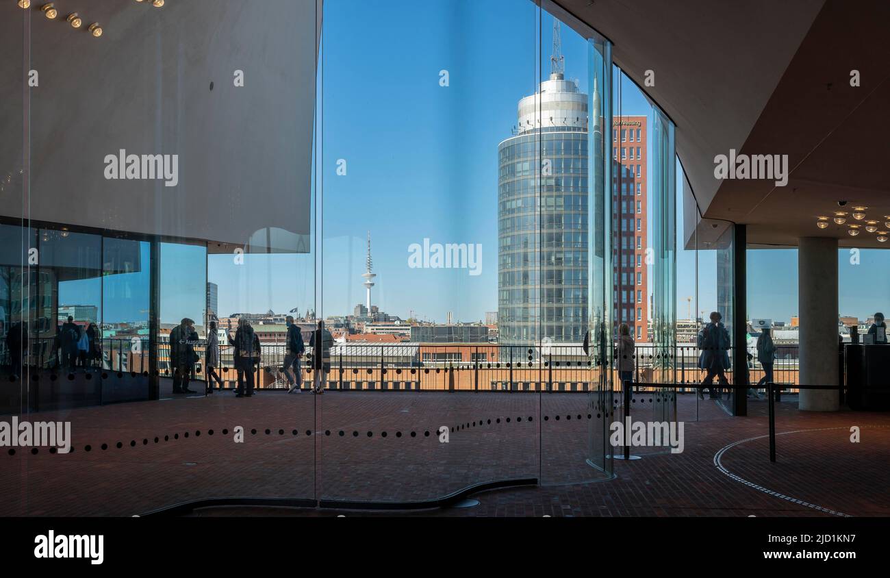 Interior design, public viewing platform, plaza with wind deflectors ...