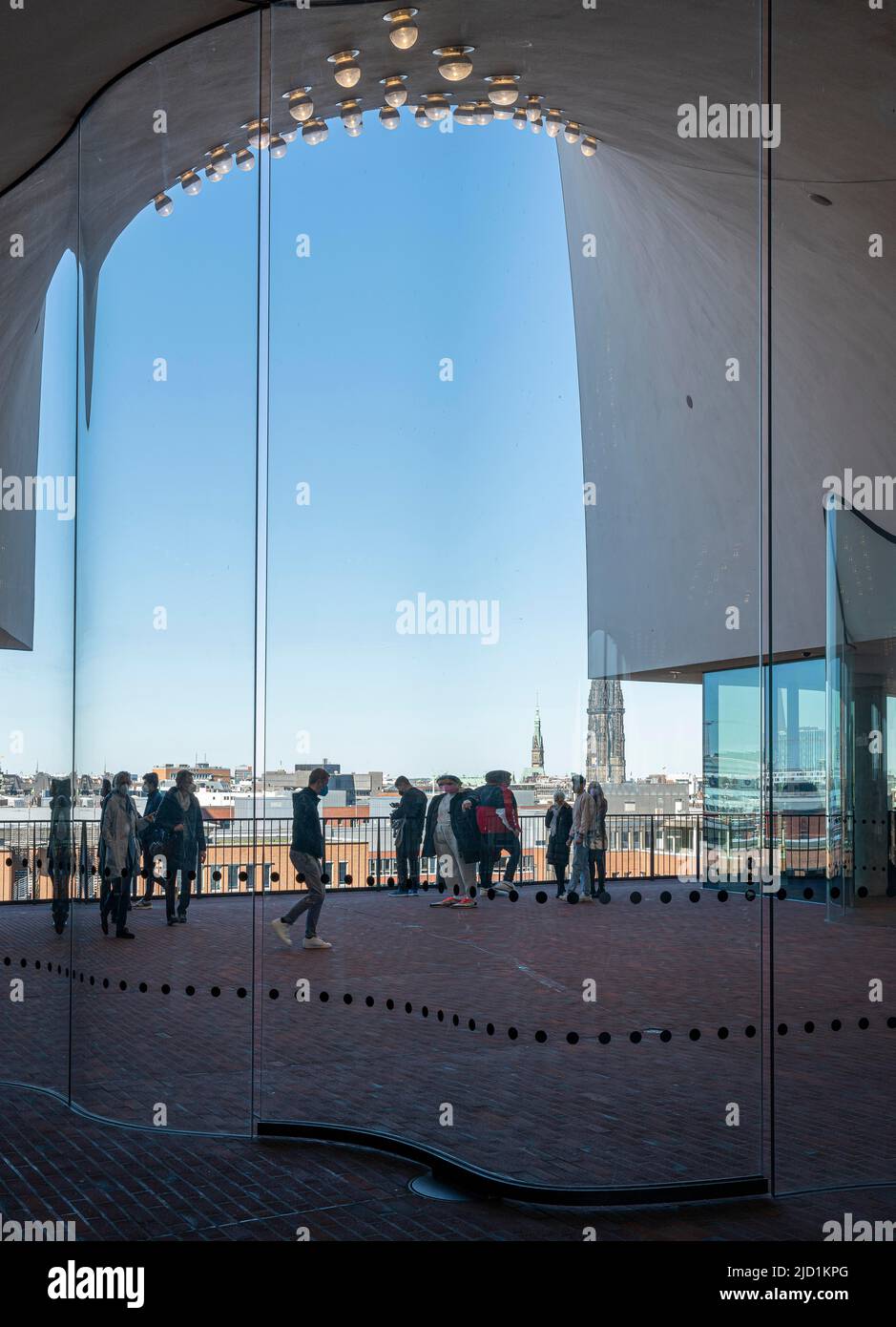 Interior design, public viewing platform, plaza with wind deflectors ...