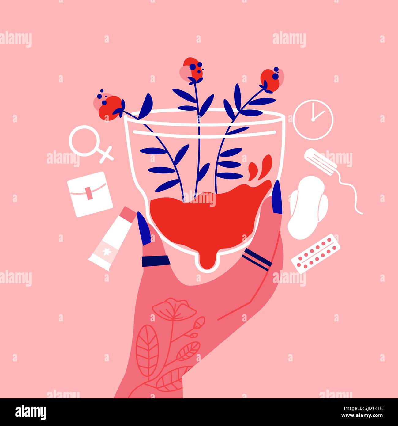 Menstruation pms woman square composition with hand holding menstrual ...