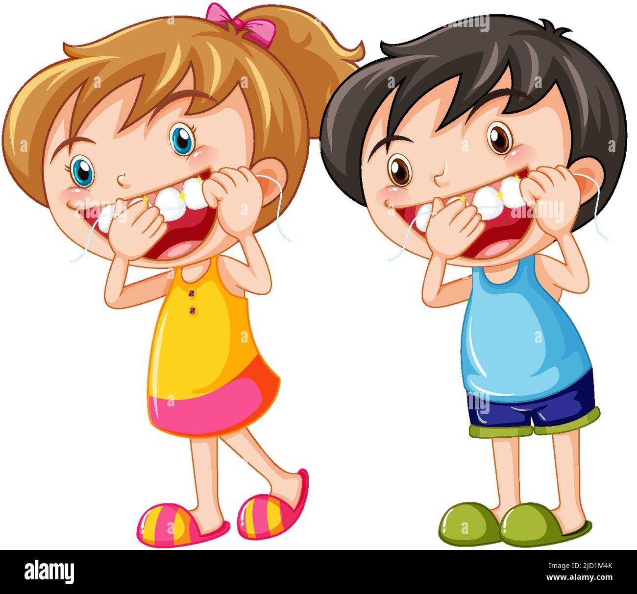 Cute kids cartoon character flossing teeth illustration Stock Vector ...