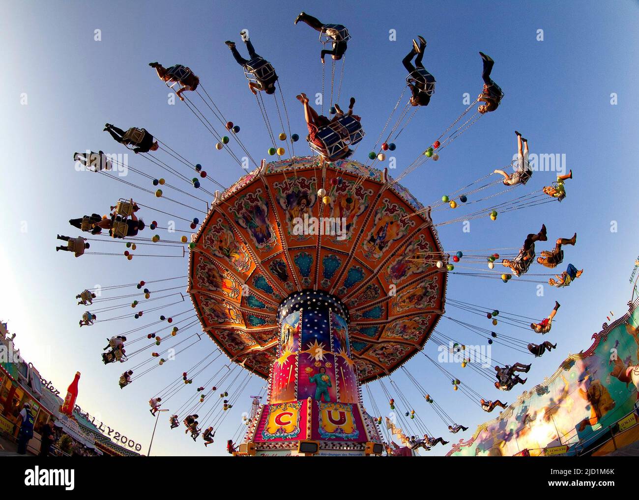 Chain carousel, blue sky, Oktoberfest, Munich, Bavaria Stock Photo - Alamy