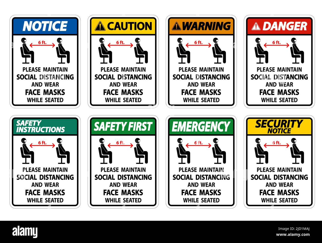 Maintain Social Distancing Wear Face Masks Sign on white background ...