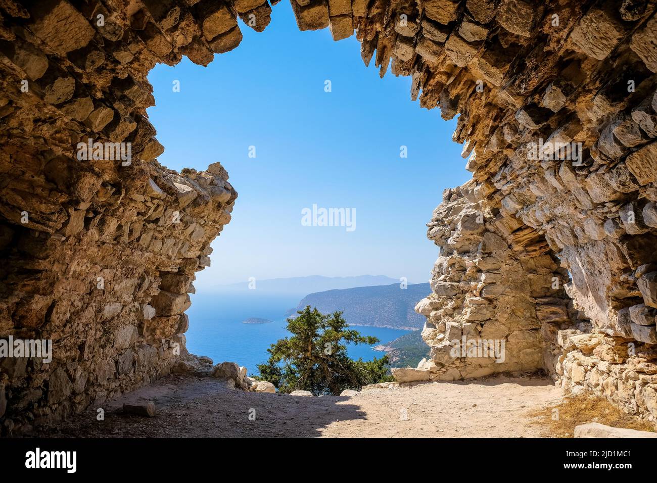 View of the Mediterranean Sea from the ruins of Monolithos Castle on ...