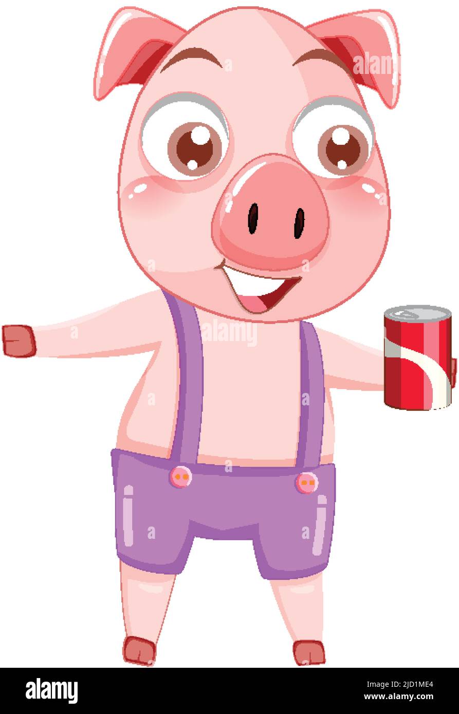Cute pig cartoon character holding soda can illustration Stock Vector ...