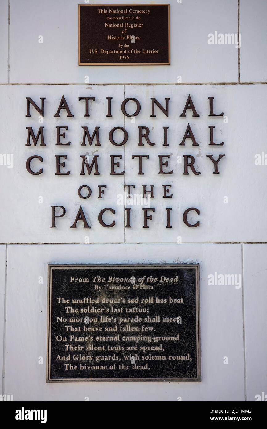 Entrance plaque, National Memorial Cemetery of the Pacific, military ...