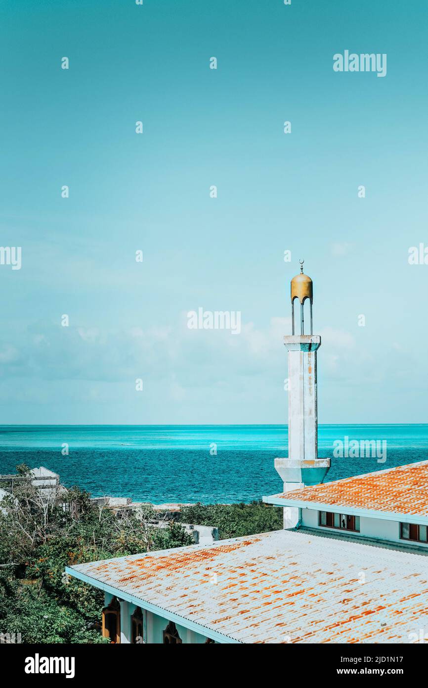 View of the mosque on the abandoned island of kandholhudhoo in the ...