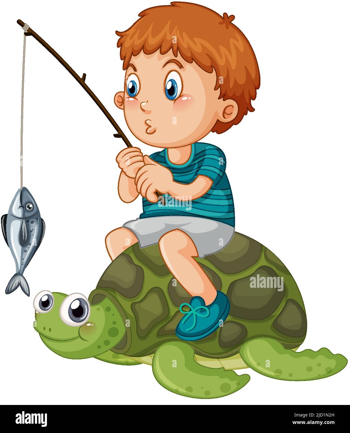 Kid sitting on turtle fishing illustration Stock Vector Image & Art - Alamy