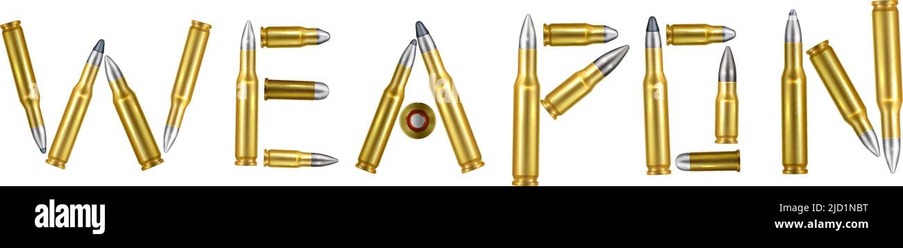 Weapon realistic design concept representing word composed of gold ...