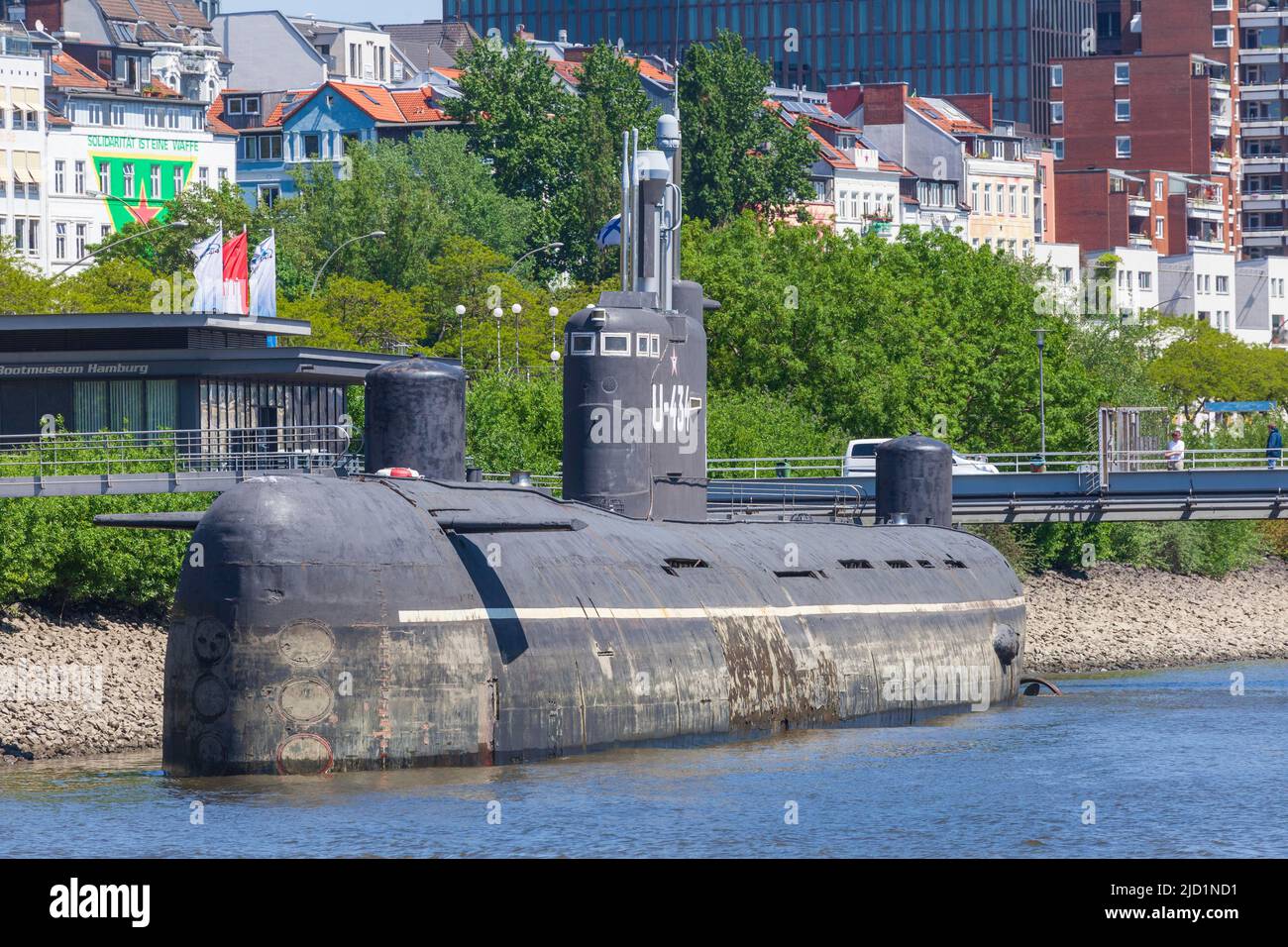 Museum submarine U-434 in the harbour, district of St. Pauli, Hamburg ...