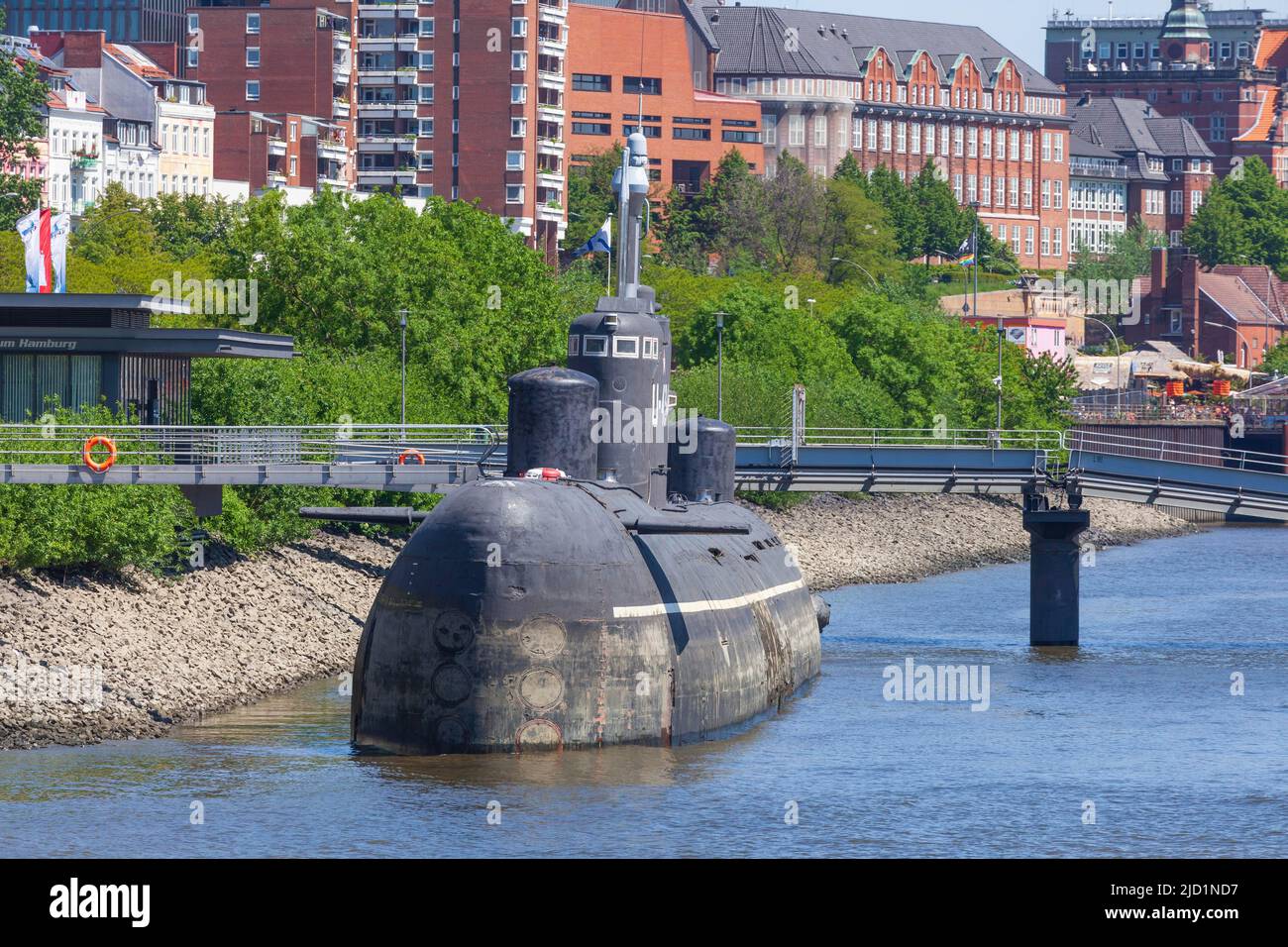Museum submarine U-434 in the harbour, district of St. Pauli, Hamburg ...