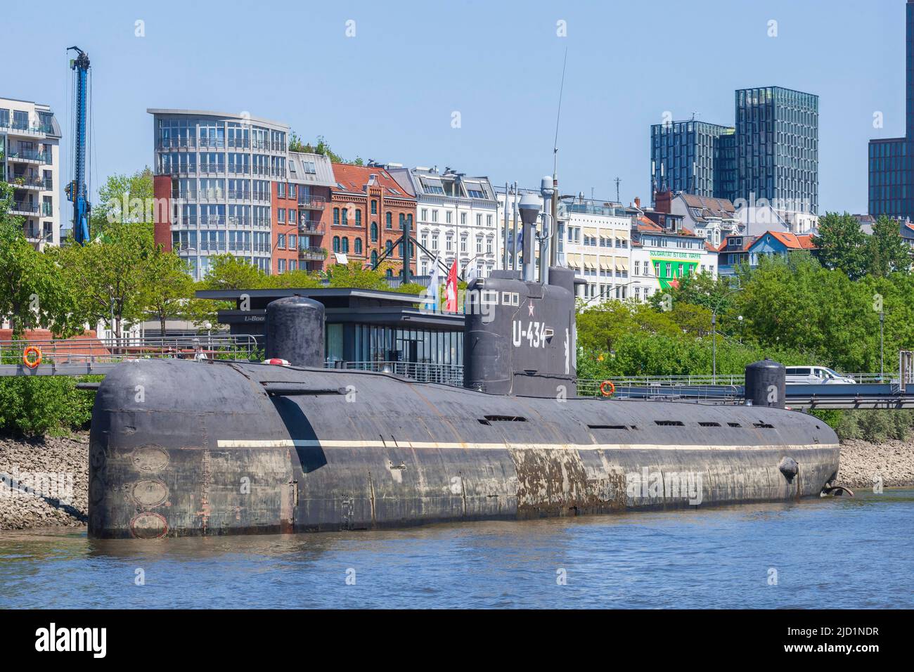 Museum submarine U-434 in the harbour, district of St. Pauli, Hamburg ...