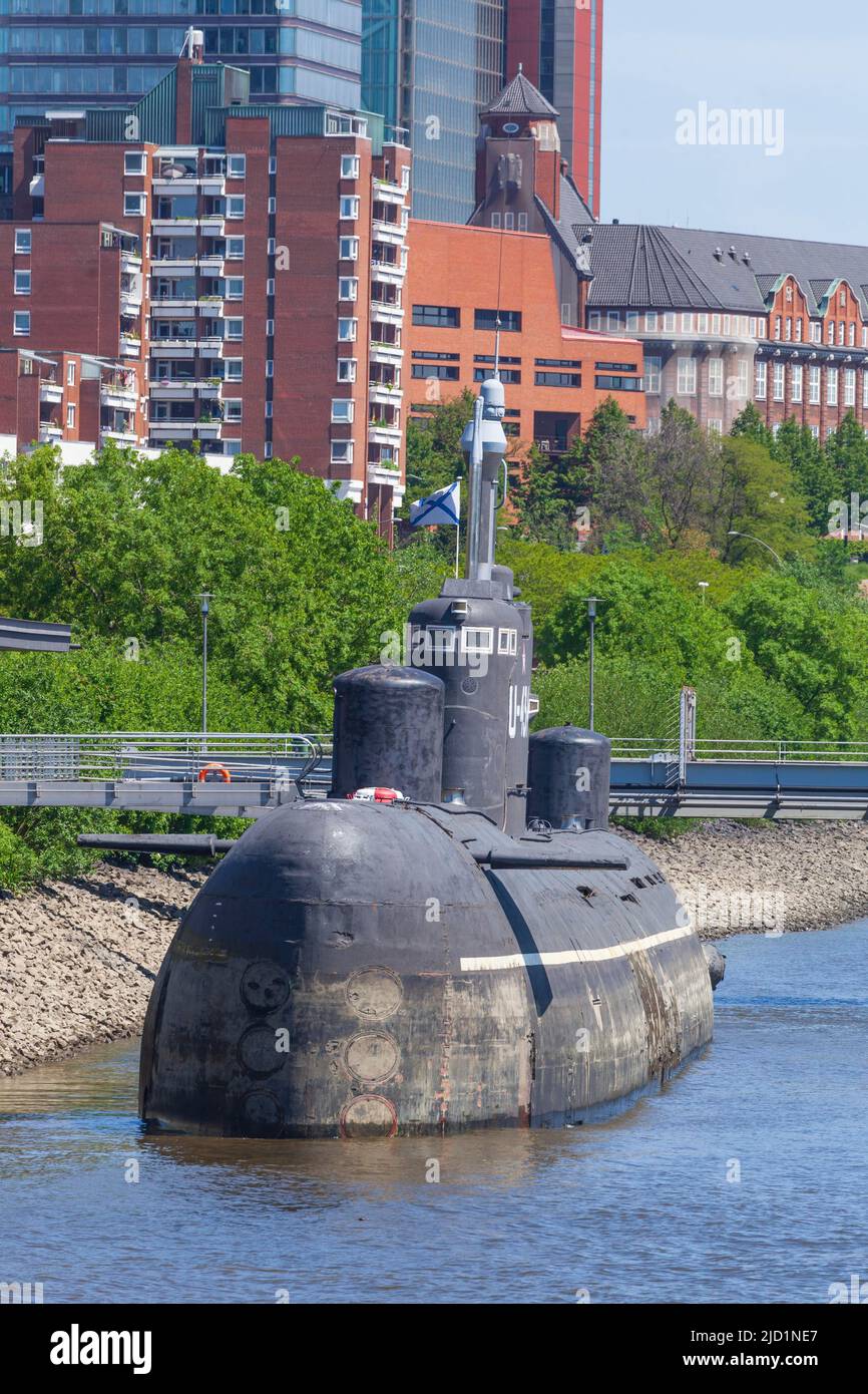 Museum submarine U-434 in the harbour, district of St. Pauli, Hamburg ...