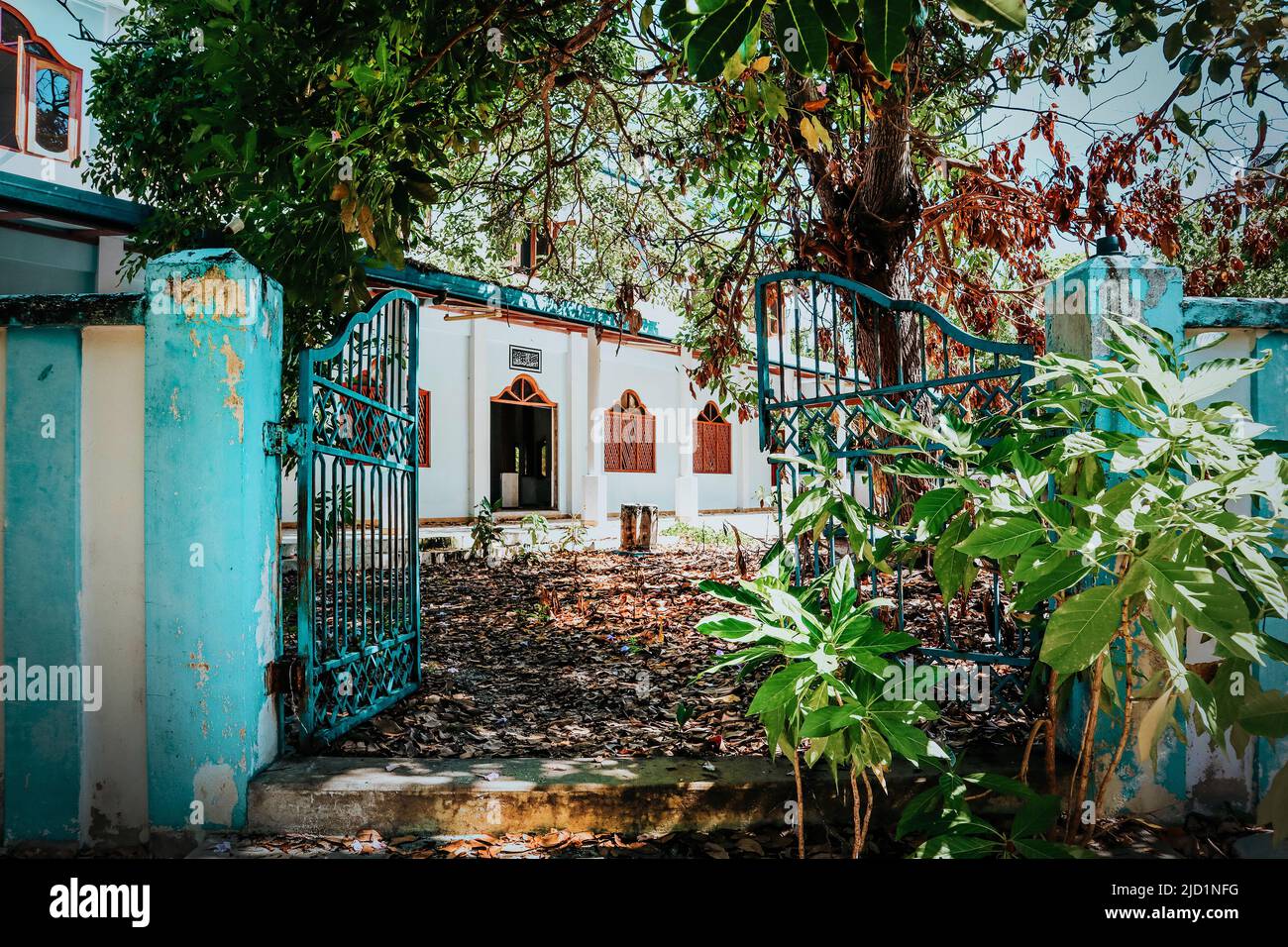 View of the mosque on the abandoned island of kandholhudhoo in the ...