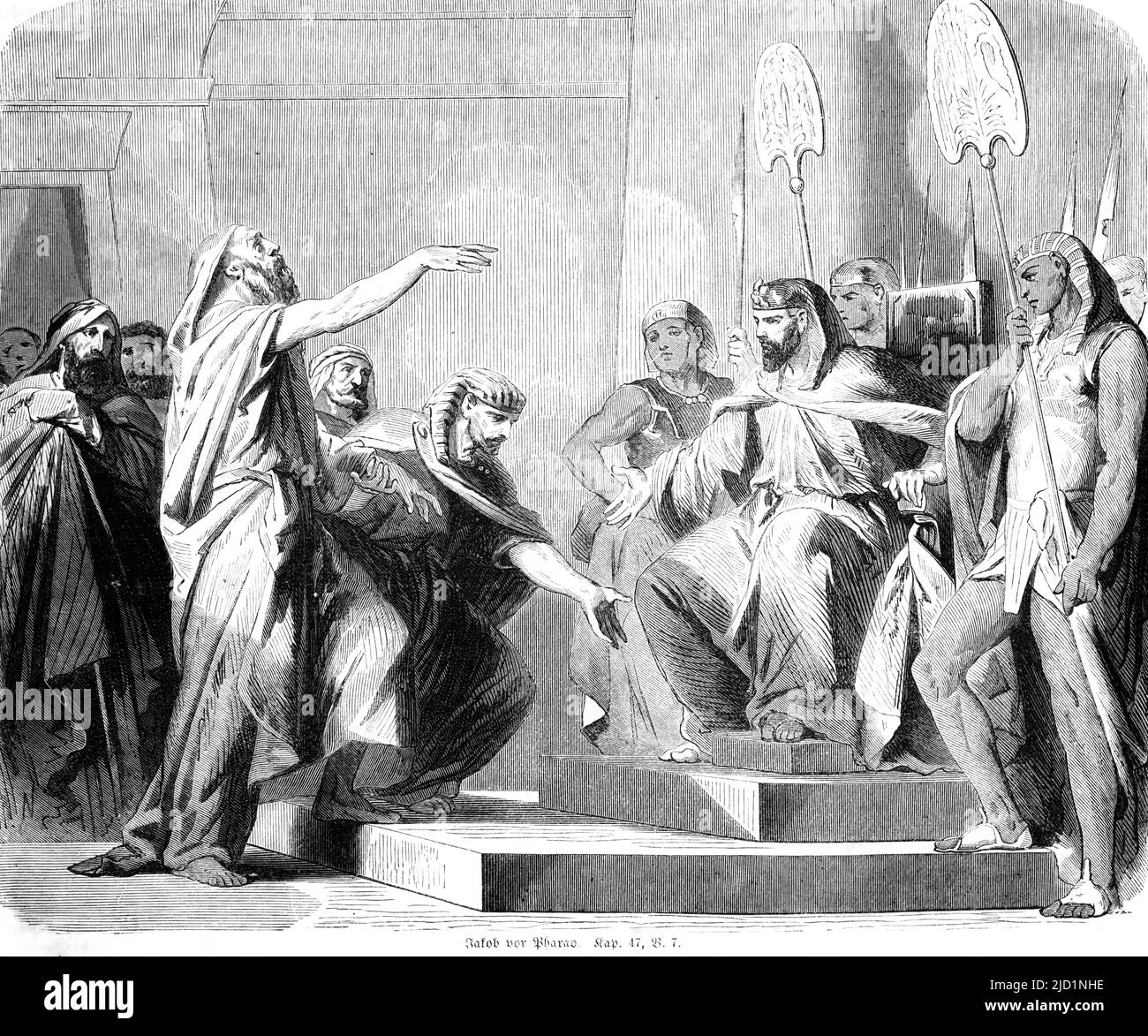 Jacob in front of Pharaoh, king, throne, bless, blessing, interior ...